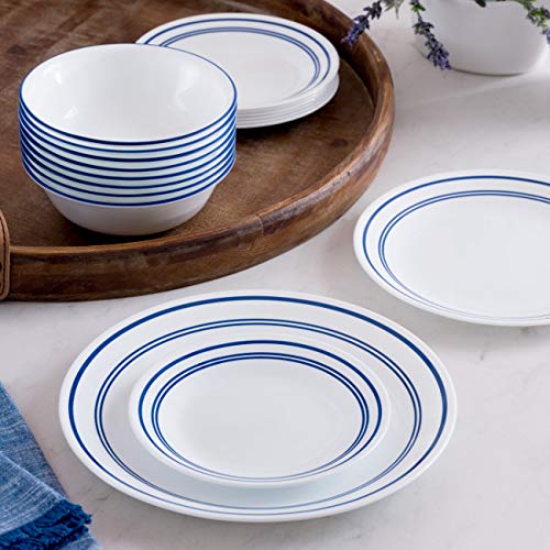 Corelle Vitrelle 8-Piece Dinner Plates Set, Triple Layer Glass and Chip Resistant, Lightweight Round 10-1/4-inch Plates, Classic Café Blue