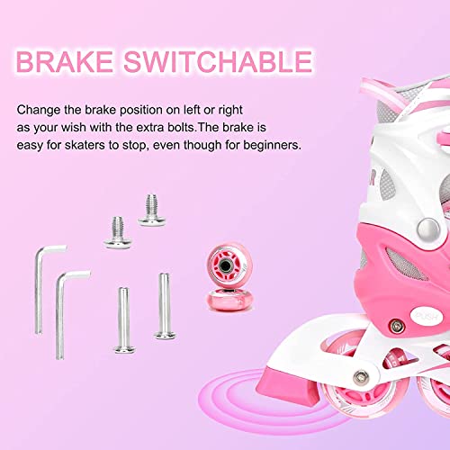 JeeFree 4 Size Adjustable Inline Skate for Kids,Children's Inline Skates with Light Up Wheel,Outdoor Illuminating Roller Blades Skates for Girls,Boys and Beginners