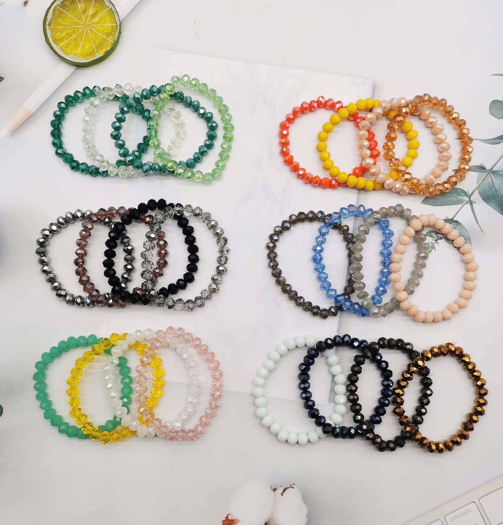 FINZOR 24Pcs Bohemian Multi-Layer Stacking Beaded Bracelet For Women Versatile Stretch Strand Statement Stackable Shiny Bead Bracelets Set