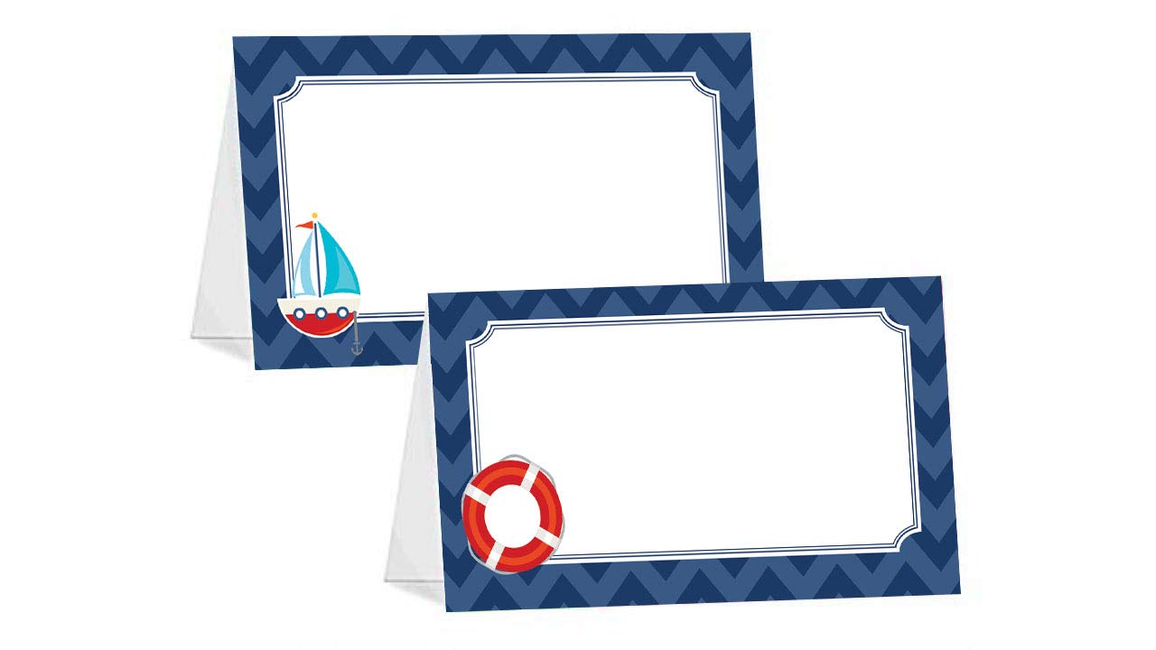 Oh My Baby Shower Ahoy Nautical Theme Tent Card Place Holders - 12 Count