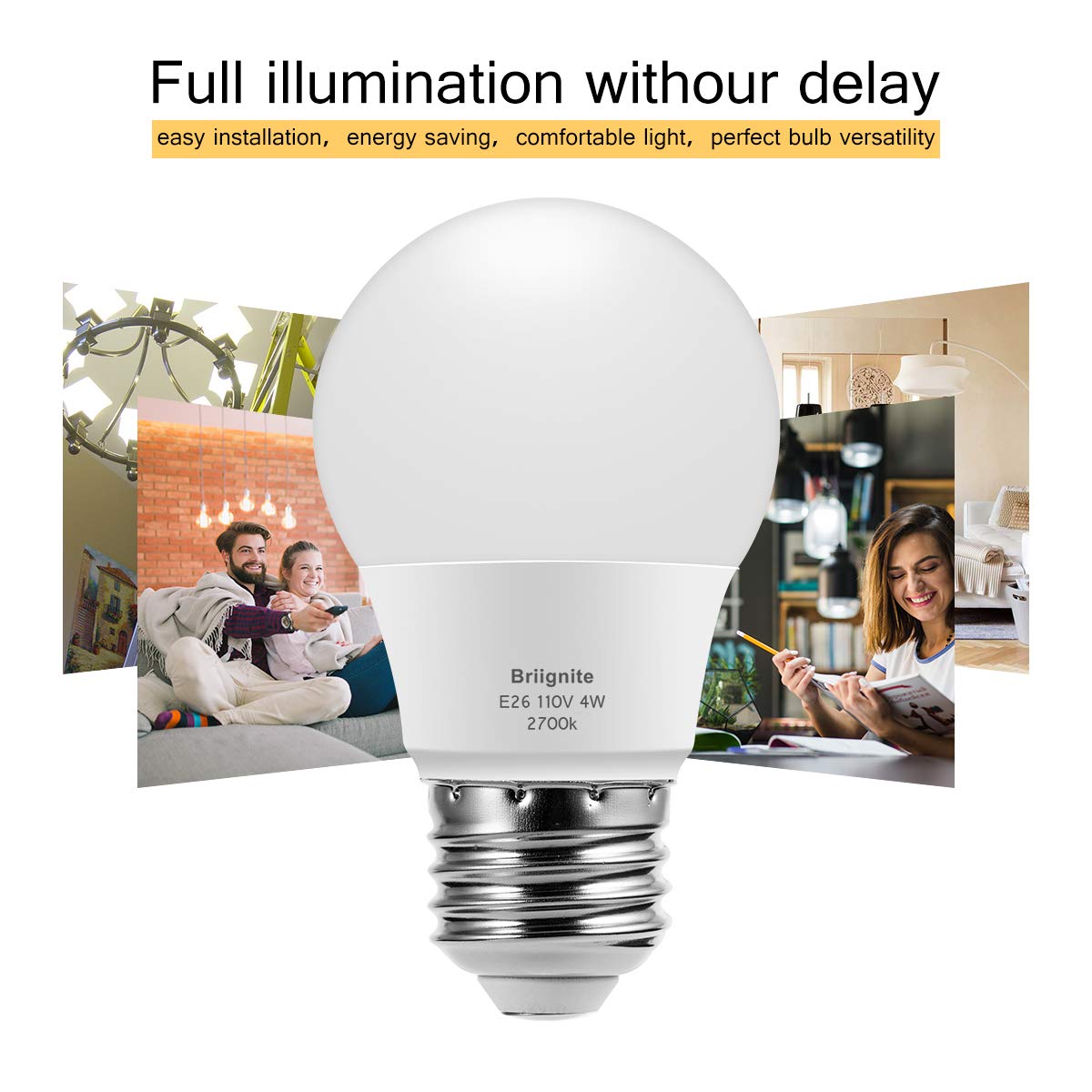 Briignite LED A15 Bulb, 25 Watts LED Globe Light Bulbs Equivalent, 4W LED Lights Bulb Soft White 2700K, E26 Medium Screw Base 320 Lumens A15 shape Decorative Edison Home Lighting (Pack of 4)