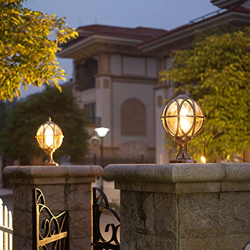 JSBDPHW European Style E27 Pillar Lamp Outdoor Post Light Fixture Creative Spherical Column Light Glass Lampshade Waterproof IP55 Villa Garden Decoration Landscape Light