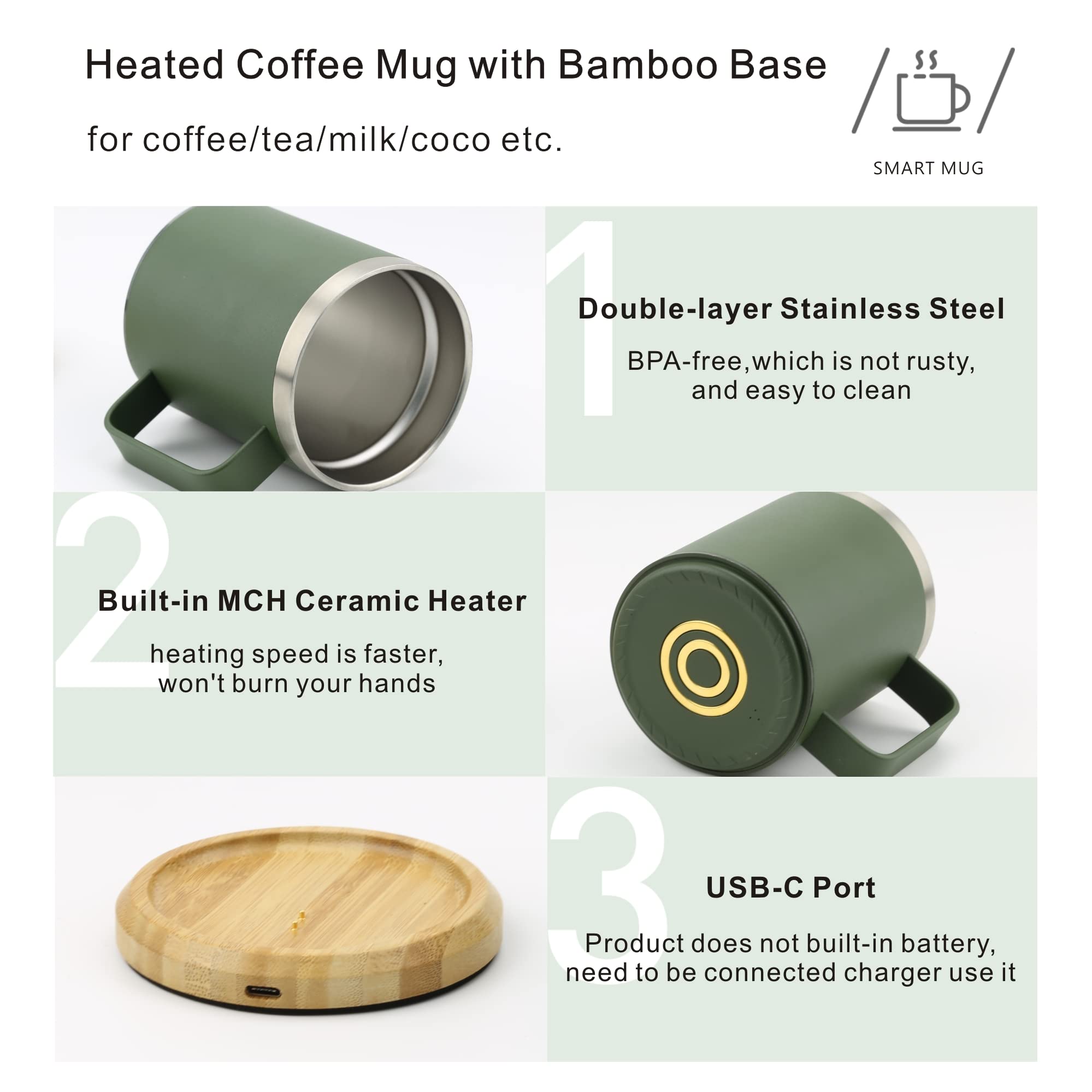 Coffee Warmer for Desk,Mug Warmer with Wireless Smart Charging,304 Stainless Steel Mug Warmer for Desk with Lid 12 Oz, Keeps Up to 131°F/55°C,Perfect for Valentines Day Cups,Coffee Gifts,Office