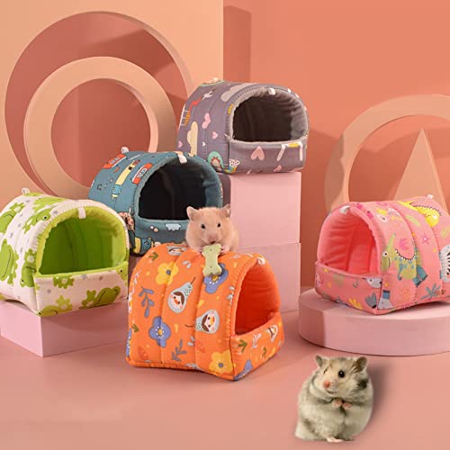 JENPECH Hamster House Colorful Design - Hamster Nest Printing Semi-Closed Soft Big Space Comfortable Keep Warm Practical Elephant Pattern Hamster Bed for Rodent/Guinea Pig/Rat/Hedgehog Cyan L