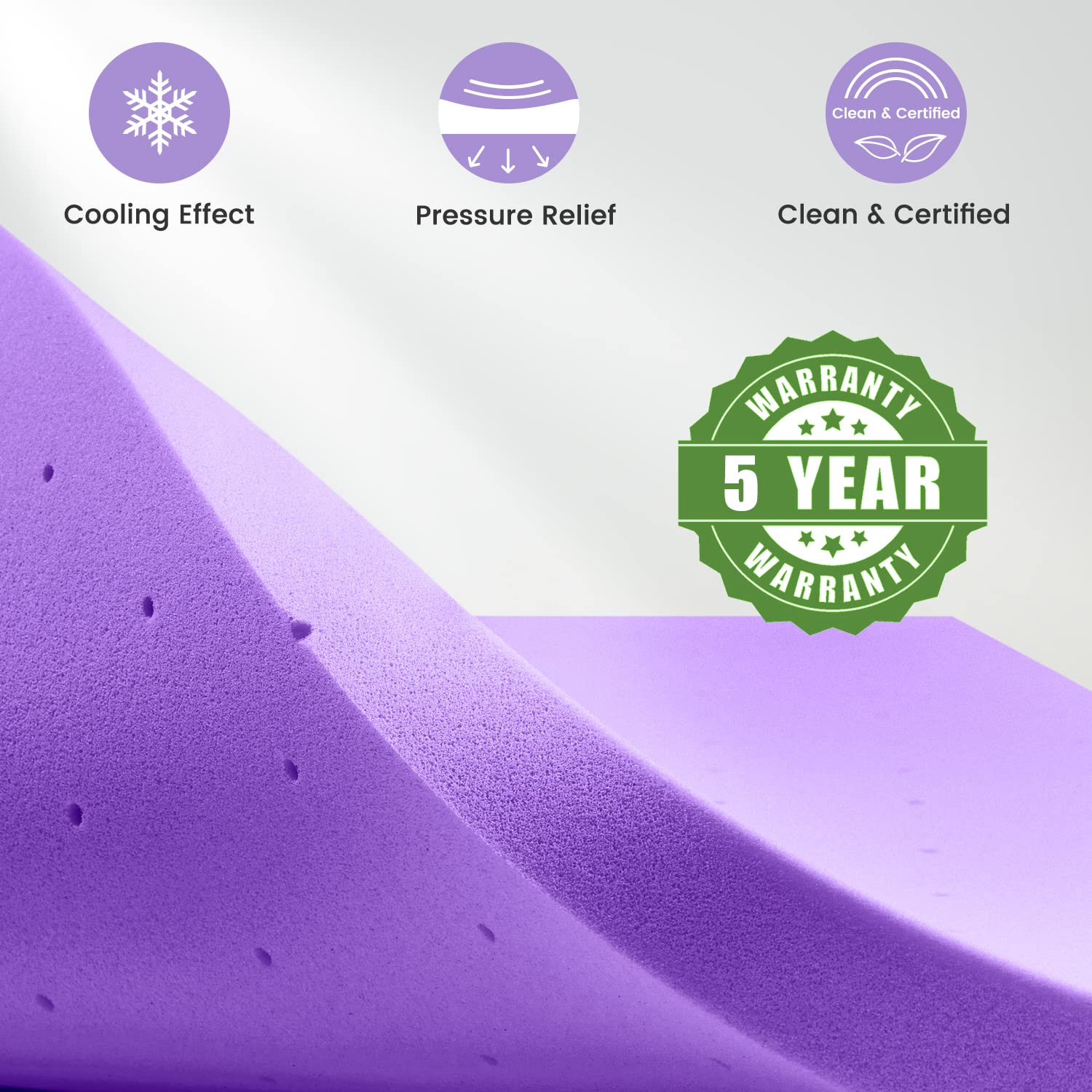 Marsail 3 Inch Gel Memory Foam Mattress Topper for Cooling Sleep, Premium Bed Topper with Non-Slip Removable Soft Cover, CertiPUR-US Certified, Queen White