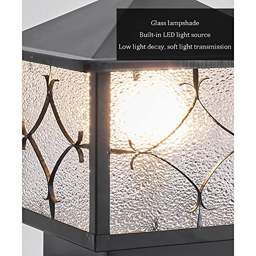 JSBDPHW Outdoor Waterproof Column Light Metal LED Warm Light Post Light Glass Lamp Shade Wall Lawn Courtyard Pillar LampPedestal Light Outdoor Post Light Fixtures