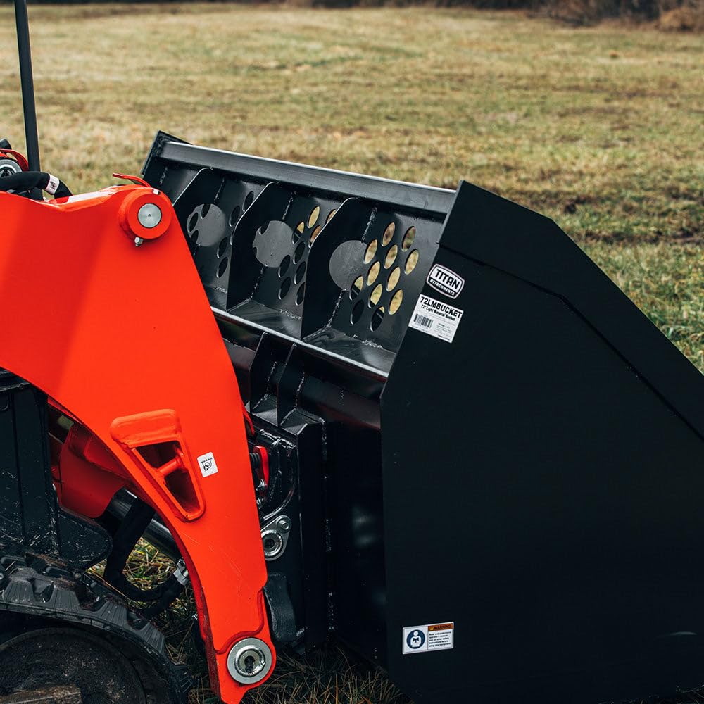 Titan Attachments 84" Bucket Attachment, Tractor & Skid Steer Quick Tach Accessory, High Volume Light Material Bucket, 0.5" Thick Skid Steer & Tractor Bucket Cutting Edge, for Snow & Light Materials