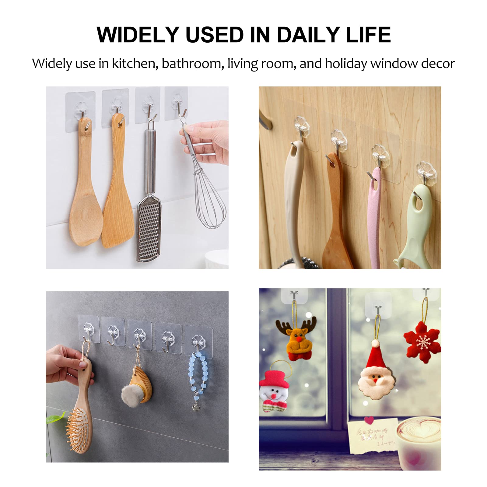 NileHome Adhesive Hooks for Hanging 12 Packs Heavy Duty Wall Hooks Removable Waterproof Bathroom Hooks Transparent Sticky Hooks for Kitchen Glass Door