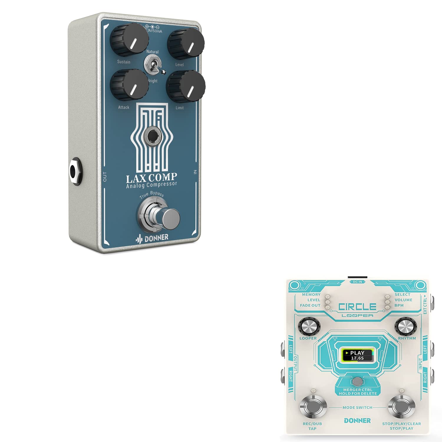 Donner Compressor Guitar Pedal, Donner Circle Looper Pedal