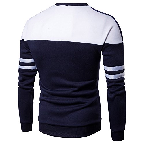Thenlian Men's Long Sleeve Patchwork Pullover Sweatshirt Top Tee Outwear Blouse(L, Navy )