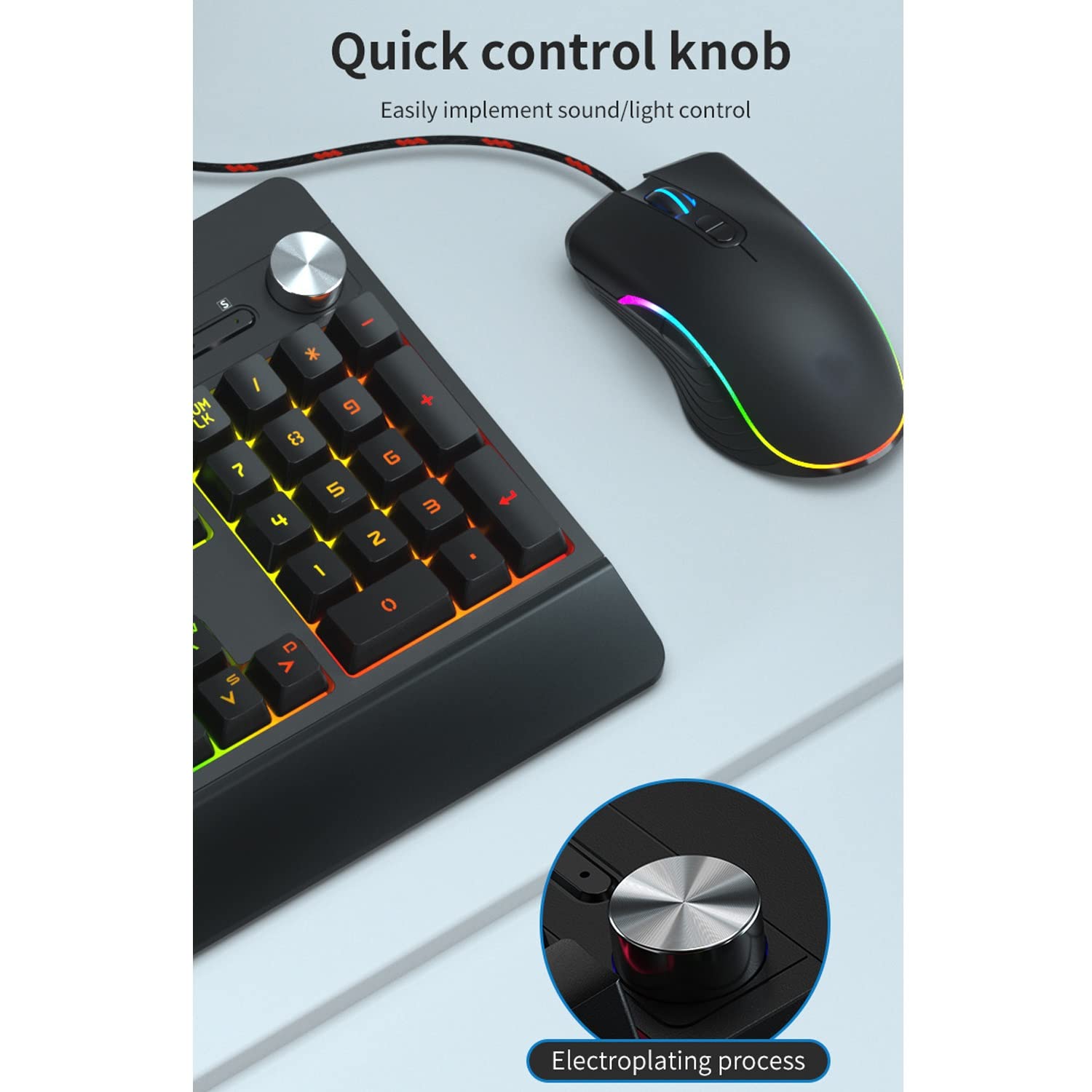 EXHNLE Gaming Keyboard and Mouse Combo, LED Rainbow Backlit Keyboard, 104 Keys USB Ergonomic Keyboard, for PC Computer Gamer (Color : White)