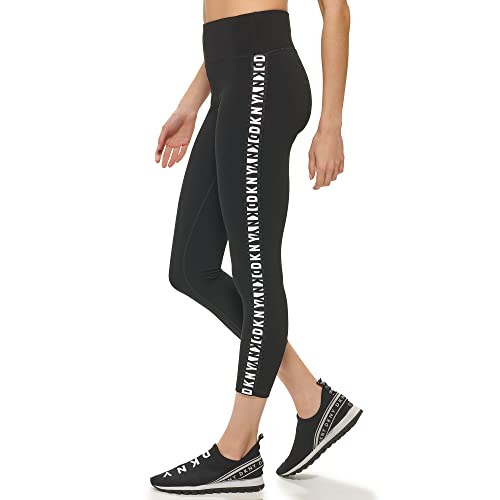 DKNY Women's Sport Tummy Control Workout Yoga Leggings, Black Side Logo, X-Large