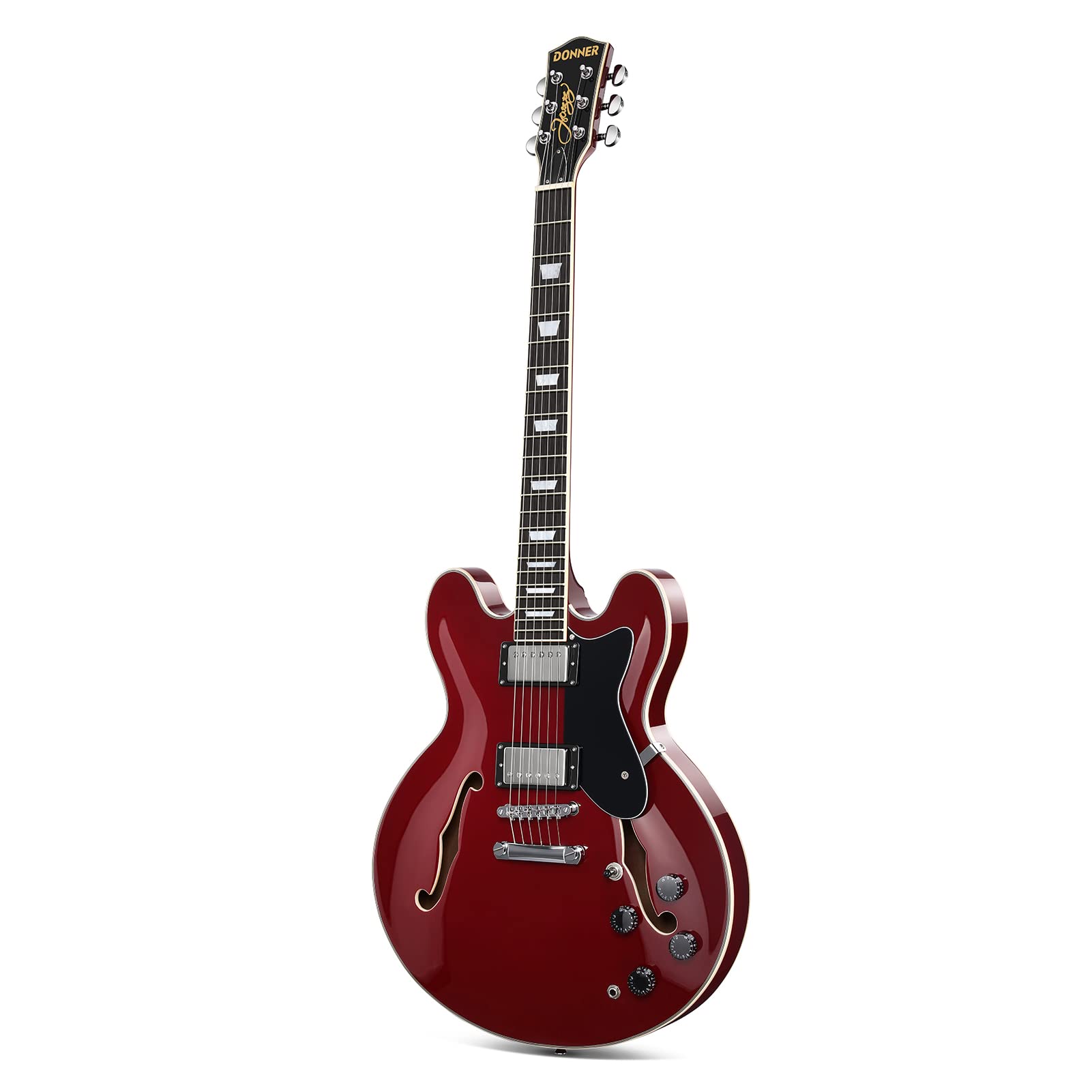 Donner Semi-Hollow Electric Guitar, DJP-1000 Jazz Guitar with H-H Pickups & Coil-splitting Function, 335 Electric Guitar Bonus Bag, Cable, Strap