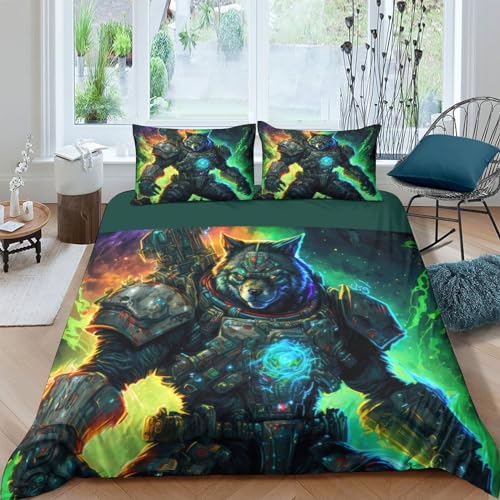 Cosmic Space Wolves 3D Printed Duvet Cover Quilt Cover Bedding Set Comforter Covers for Childrens and Adults with Pillowcases 3 Pieces Microfiber with Zipper Closure Twin(173x218cm)