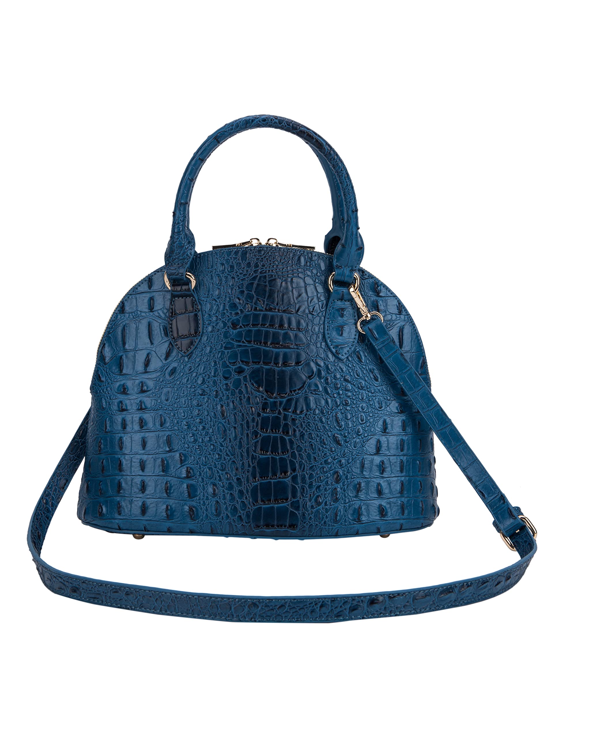 Dome Shape Satchel With Wallet Women’s Vegan Leather Crocodile-Embossed Pattern With Top Handle Tote Handbags Satchel Set (Navy)