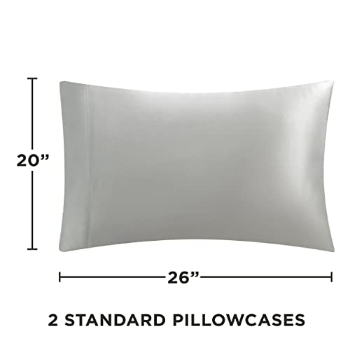 Juicy Couture Satin Pillowcase for Hair and Skin, Grey Standard Size Pillowcase Set of 2 - Silky Satin Cooling Pillow Covers with Envelope Closure