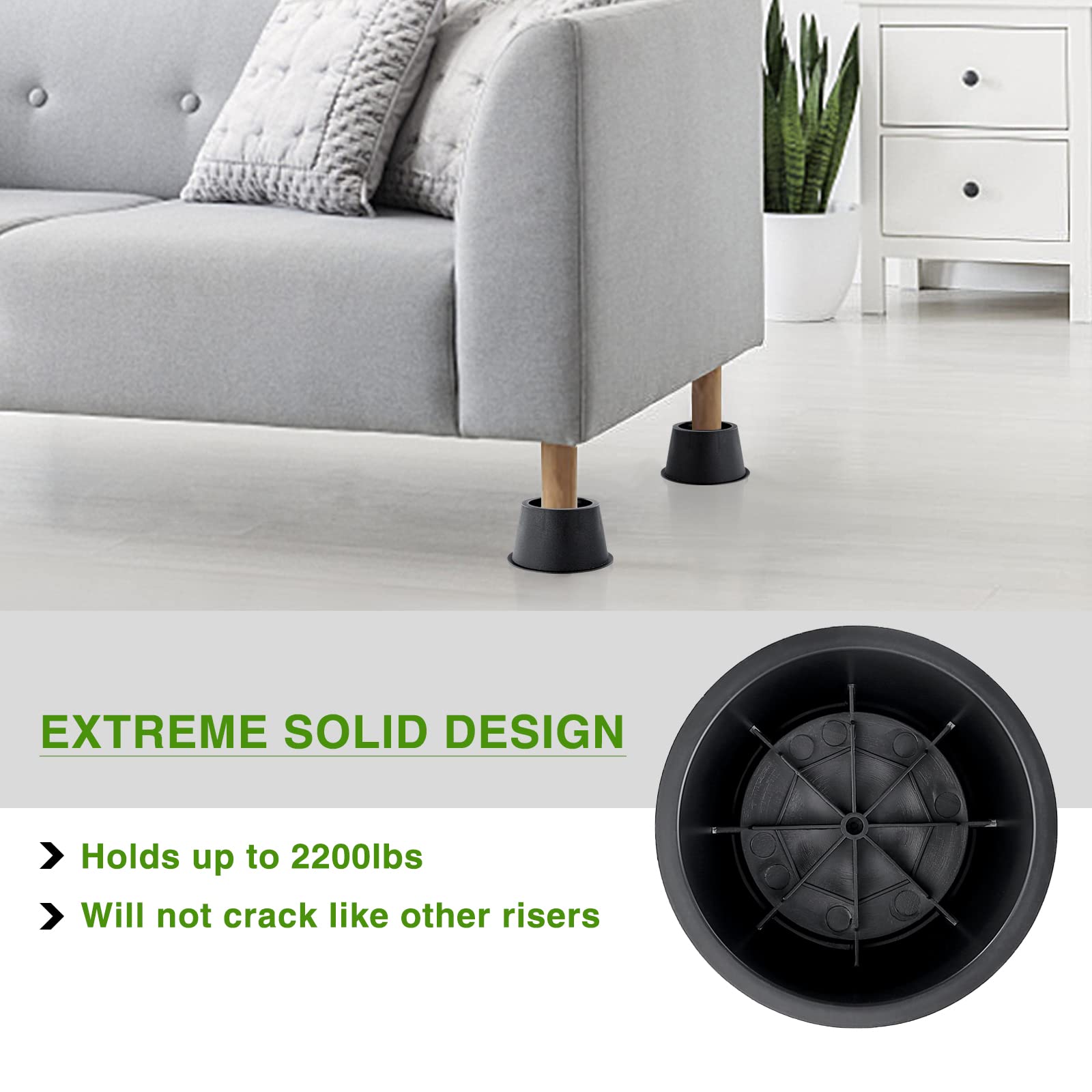 Tocawe Set of 9 Bed Furniture Riser 2", Round Dorm Bed Frame Riser,Heavy Duty Furniture Riser with Non-Slip Foam Pads for Bed, Desk, Chair, Sofa Table, Sofa Lift, Black