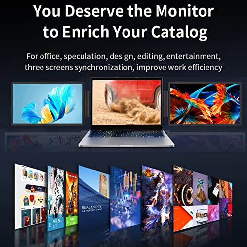 Gaweb Portable Screen Extender for Laptop, 12" 1920X1080 16:9 Dual Monitor with USB2.0/USB3.0/USB C, Suitable for 13"-16" Laptops Black 12"