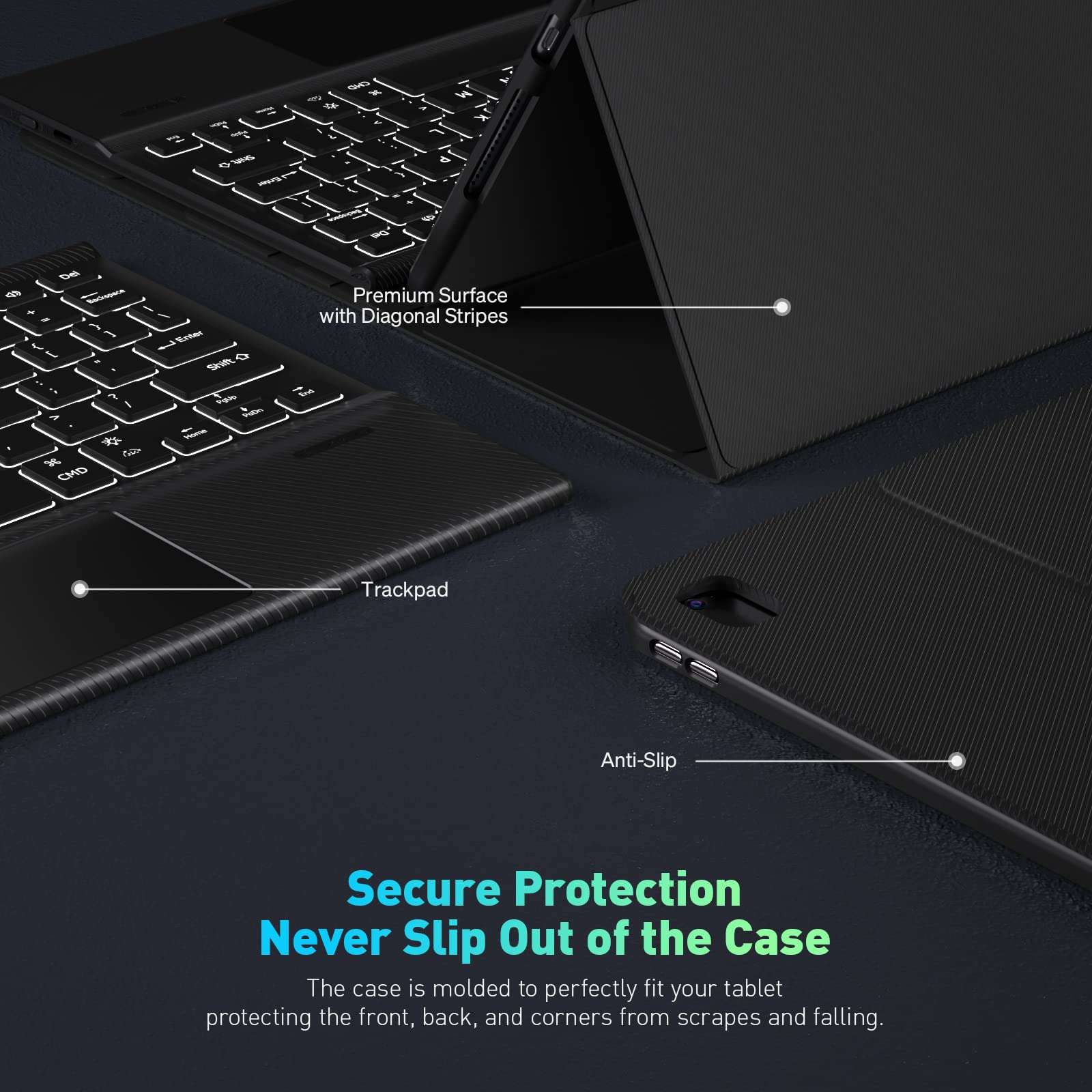 Doohoeek Keyboard Case with Trackpad for iPad 9.7 inch 5/6 Gen & iPad Air 2 Gen & iPad Pro 9.7, Bluetooth Rechargeable Keyboard with Twill Case & 7-Color Backlit & Adjustable Kickstand for iPad 9.7