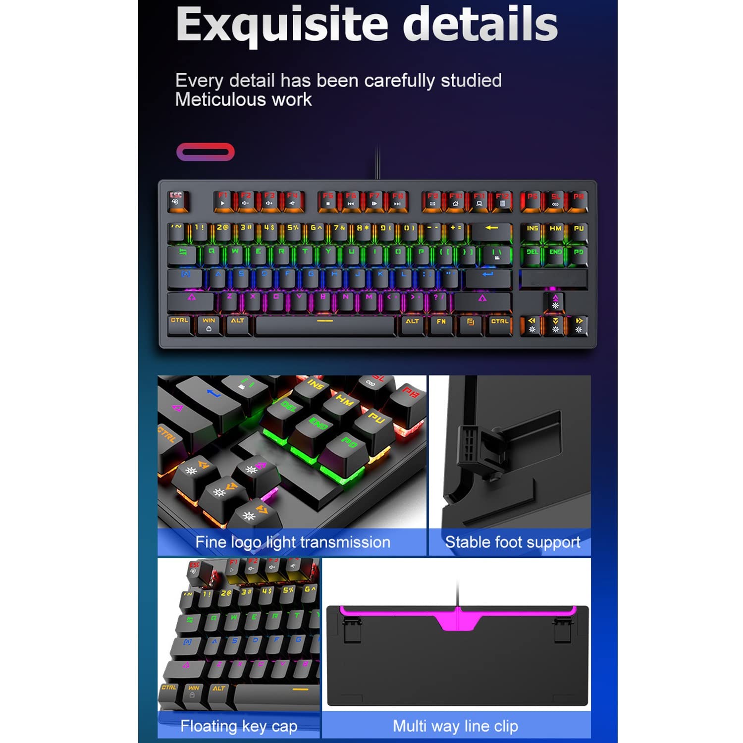 EXHNLE RGB Gaming Keyboard and Mouse - 87 Keys Compact Keyboard and Mouse LED Breathing Backlit Lightweight Optical Mouse, RGB Wired Gaming Set for Gamer