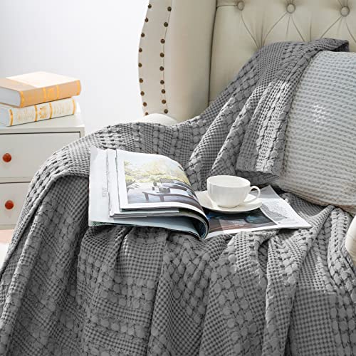 PHF 100% Cotton Waffle Weave Blanket King Size - Washed Soft Lightweight Blanket for All Season - Breathable and Skin-Friendly Blanket for Couch Bed Sofa 108"x90" - Dark Grey