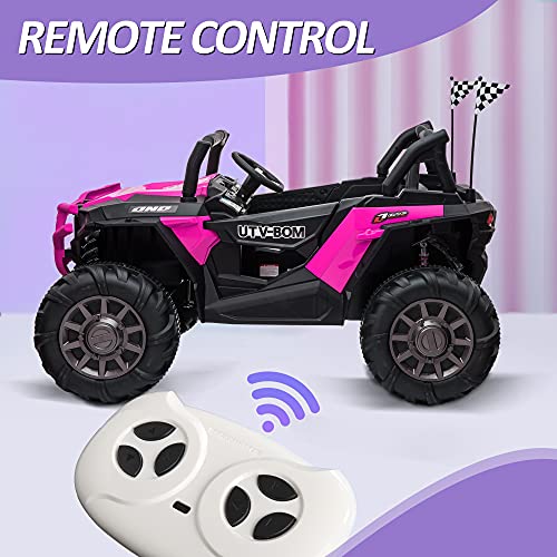 TOBBI 12V Electric Kids Ride-On Car SUV with MP3, 3 Speeds, LED Lights, 2.4G Remote Control, 4 Big Shock-Absorbing Tires, Gift,Rose Red