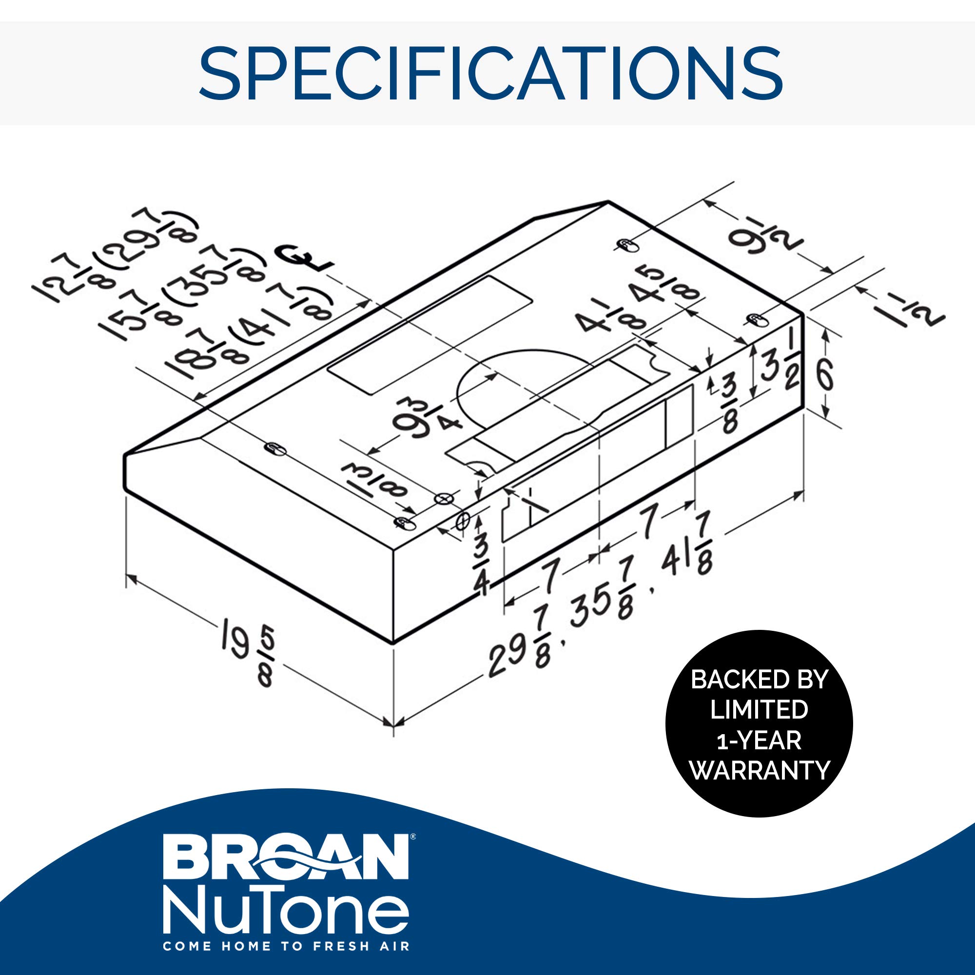 Broan-NuTone BCDJ136WH BCDJ Glacier 36-inch Under-Cabinet 4-Way Convertible Range Hood with 3-Speed Exhaust Fan and Light, White