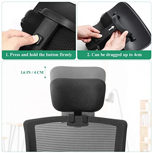 Tofficu Office Chair Headrest Attachment Head Support Cushion Upholstered Adjustable Height Angle for Ergonomic Executive Chair,2.6cm Fixing Clip Backrest Thickness 2-2.4cm,Not Suitable for Soft Chair