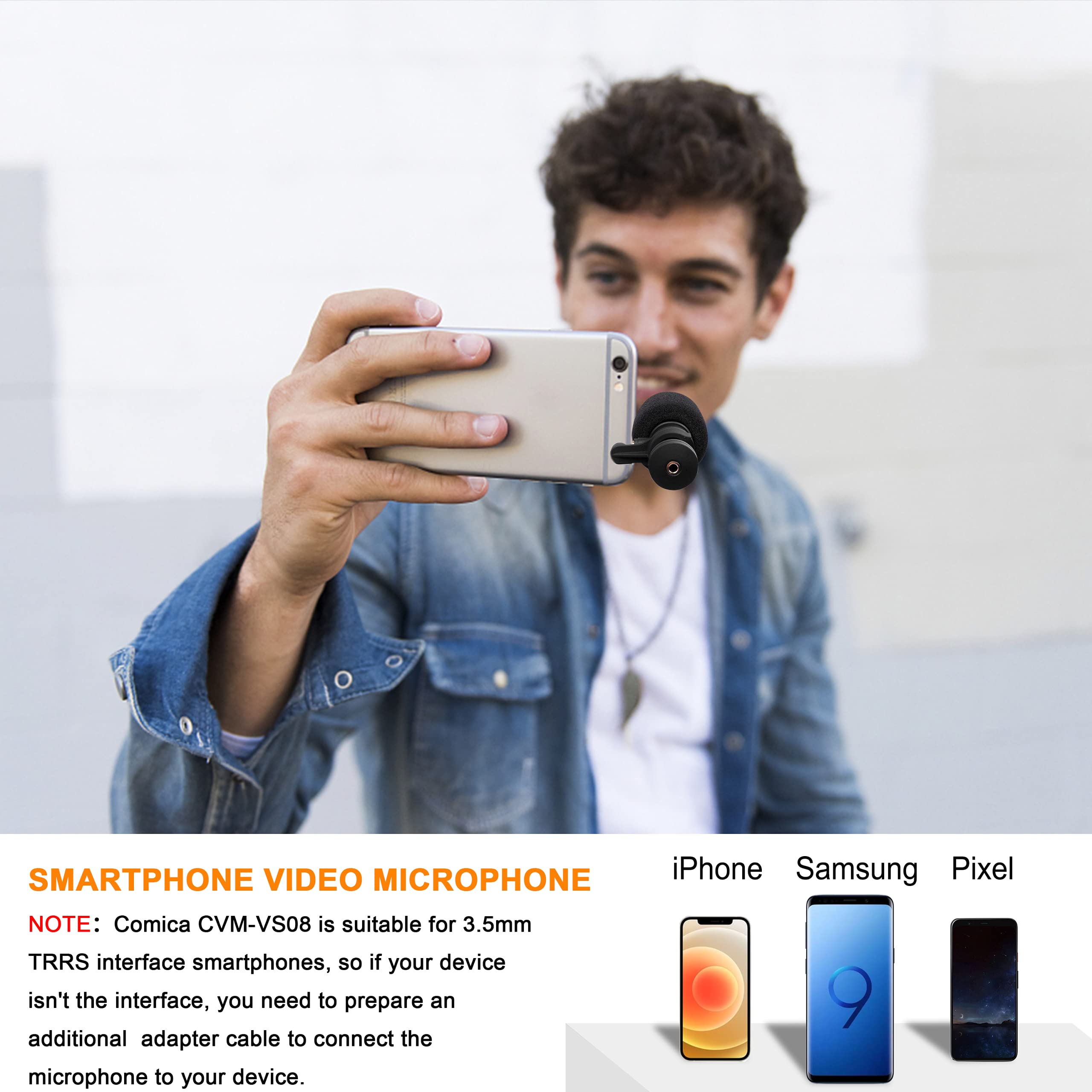 comica CVM-VS08 Professional Cardioid Video Shotgun Microphone, 3.5mm-Trrs Mic for iPhone iPad Samsung Huawei Android Smartphones, Perfect for Video Recording
