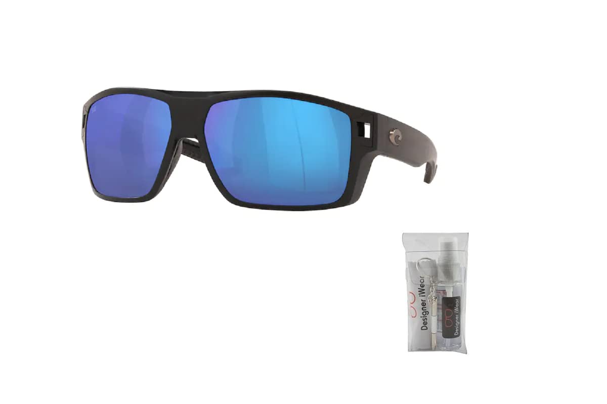 Costa Del Mar Diego 6S9034 903418 62MM 11 Matte Black/Sunrise Silver Mirror 580P Plastic Polarized Rectangle Sunglasses for Men + BUNDLE with Designer iWear Eyewear Kit