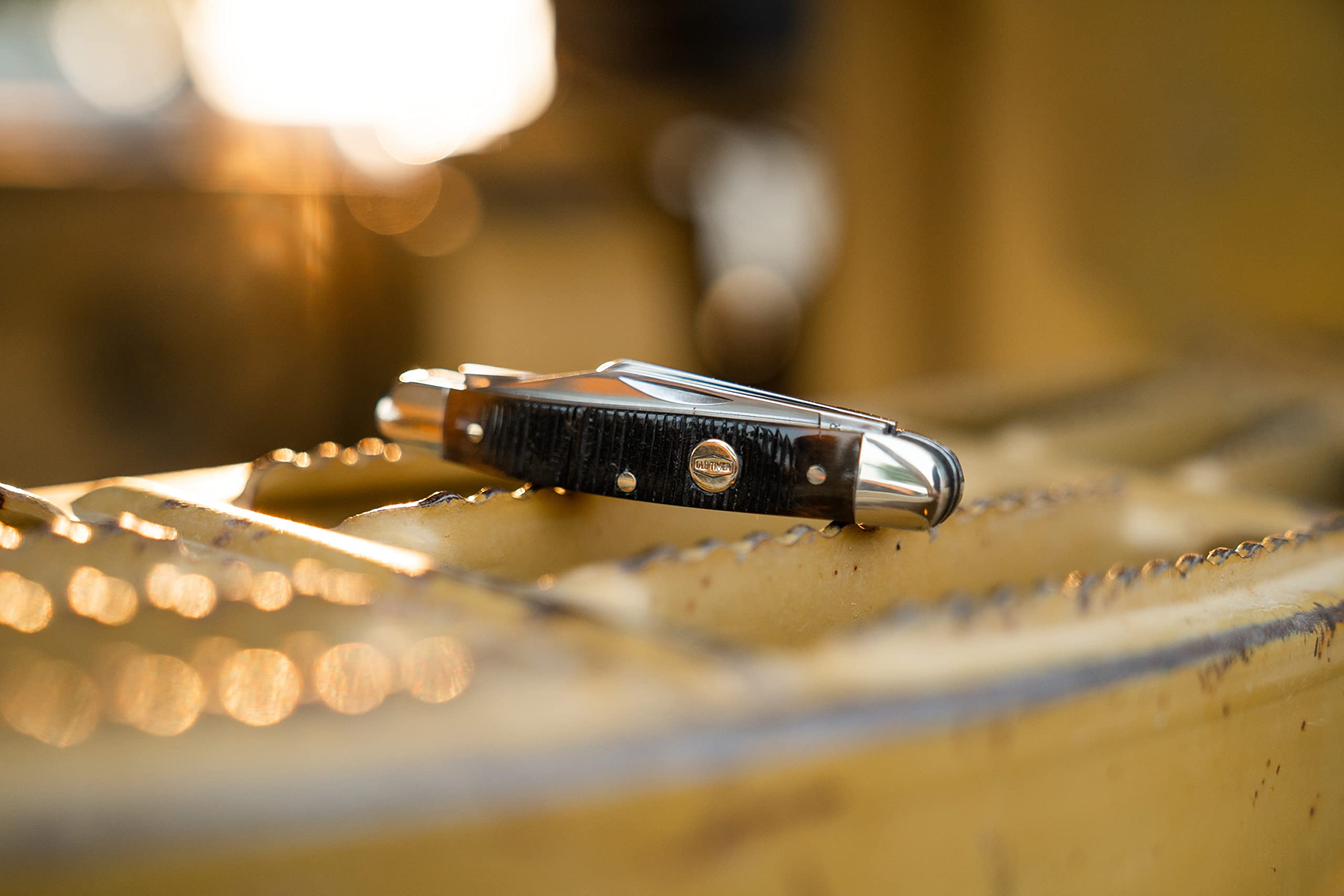 Old Timer Generational USA Series 34OTG Middleman Traditional Folding Pocket Knife with Stainless Steel Clip Point Blade, Sheepsfoot Blade, Pen Blade, Bone Handle, and Made in USA for EDC, and Outdoor
