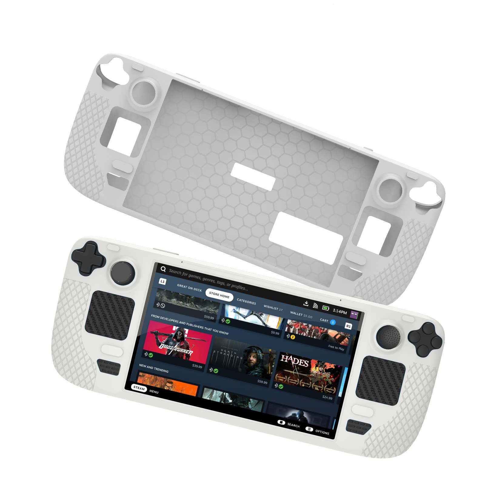 Game Console Silicone Portable Protective Cover with Thumb Grips and Stickers for Steam Deck Protective Case Shell (Grey)