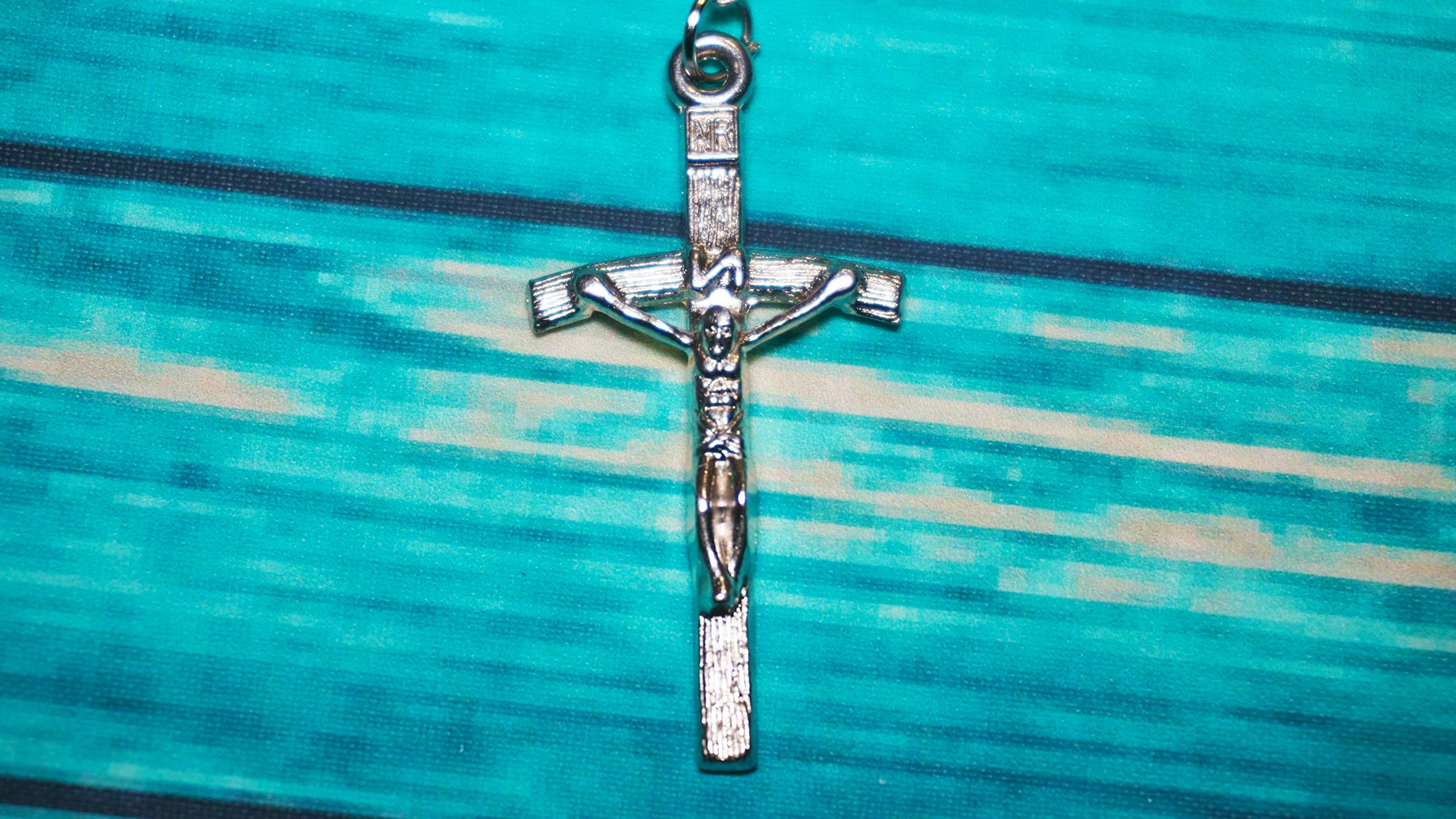 col-p Catholic Steel Rosary Ceramic Ladybug Devotional 29" inch long centerpiece Lady of Grace Sanctified Papal Crucifix Zinc Alloy