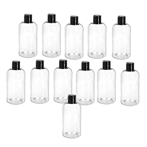 Natural Farms 12 Pack – 8 oz - Clear Boston Plastic Bottles – Black Flip Top - for Essential Oils, Perfumes, Cleaning Products