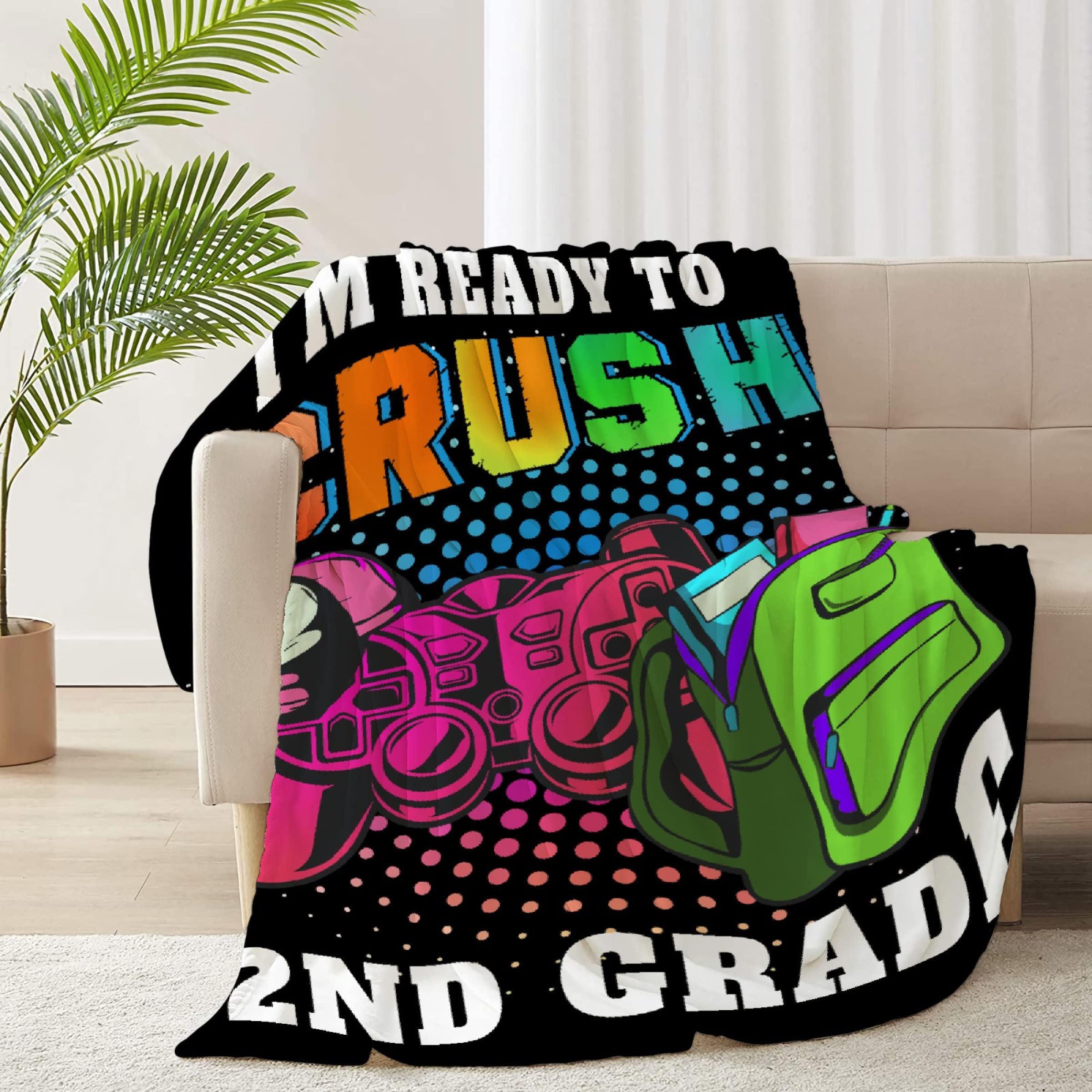 Gaming Blanket, I'm Ready to Crush 2nd Grade Back to School Video Game, Good Gift for Girl Boy, Extra Small 40" x 30" for Pet,Lightweight Flannel Soft and Comfortable, ARAHANT