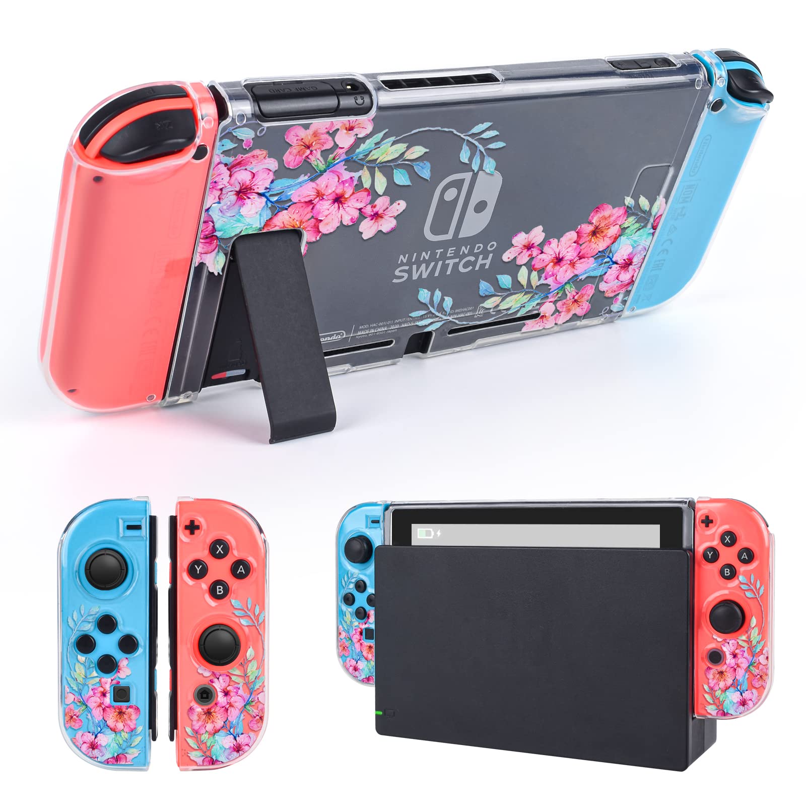 DLseego Sunflower Flower Floral Clear Yellow Switch Case 2017 Version Anti-Scratch Dockable Console Transparent TPU Shell Soft Shock-Absorption Joy Con Cover For Regular Switch