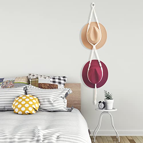 Topretty Hat Organizer 3 Pieces Boho Hats Rack Handmade Cotton Rope Woven Hat Hangers Bohemian Hat Holder for Man and Women Caps Storage Wall Display Living Room Bedroom Decor