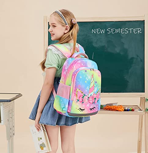 JIANYA Backpack for Girls Kids Backpack with Lunch Box Lightweight Rainbow Preschool Kindergarten Girl Bookbag School Bag