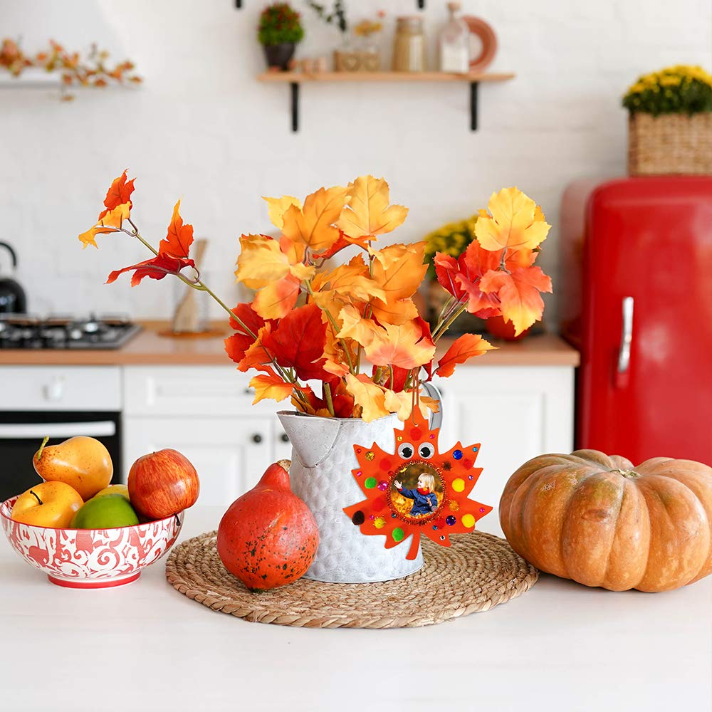 Winlyn 20 Sets Fall Crafts Kits Fall Crafts DIY Fall Leaf Shaped Picture Frames Ornaments Decorations Art Sets Foam Stickers Arts and Crafts for Kids Halloween Thanksgiving School Classroom Activities