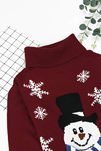 Pink Queen Women Oversize Turtleneck Santa Snowman Christmas Pullover Sweater Dress L Wine Red