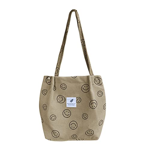 JARKJARD Corduroy Tote Bag Aesthetic Cute Tote Bags Large School Shoulder Bags for Teen Girls Trendy Stuff(Khaki)