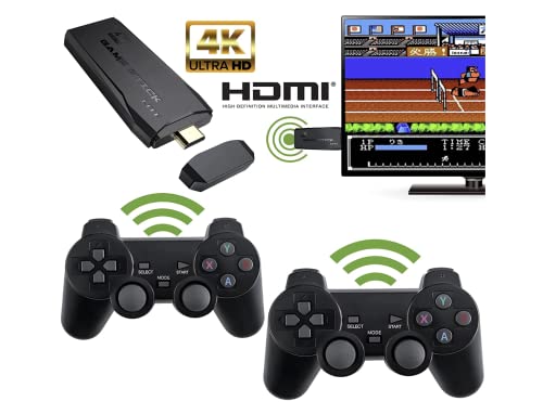 Wireless Retro Game Console,Retro Game Stick,Nostalgia Stick Game,4K HDMI Output,Plug and Play Video Game Stick Built in 10000+ Games,9 Classic Emulators, with Dual 2.4G Wireless Controllers(64G)