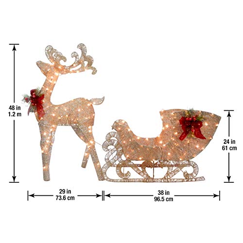 National Tree Company Company lit Artificial Christmas Décor | Includes Pre-Strung LED Lights and Ground Stakes | Reindeer and Santa's Sleigh-4 ft, White, Red, Green