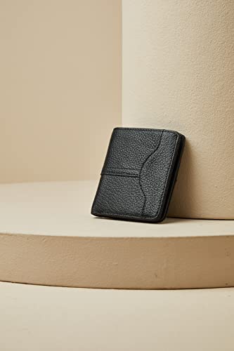 DORIS&JACKY Genuine Leather Small Wallet For Women,Slim Compact Pocket Wallet,Soft Goatskin Bifold Mini Wallet For Women(1-Black)