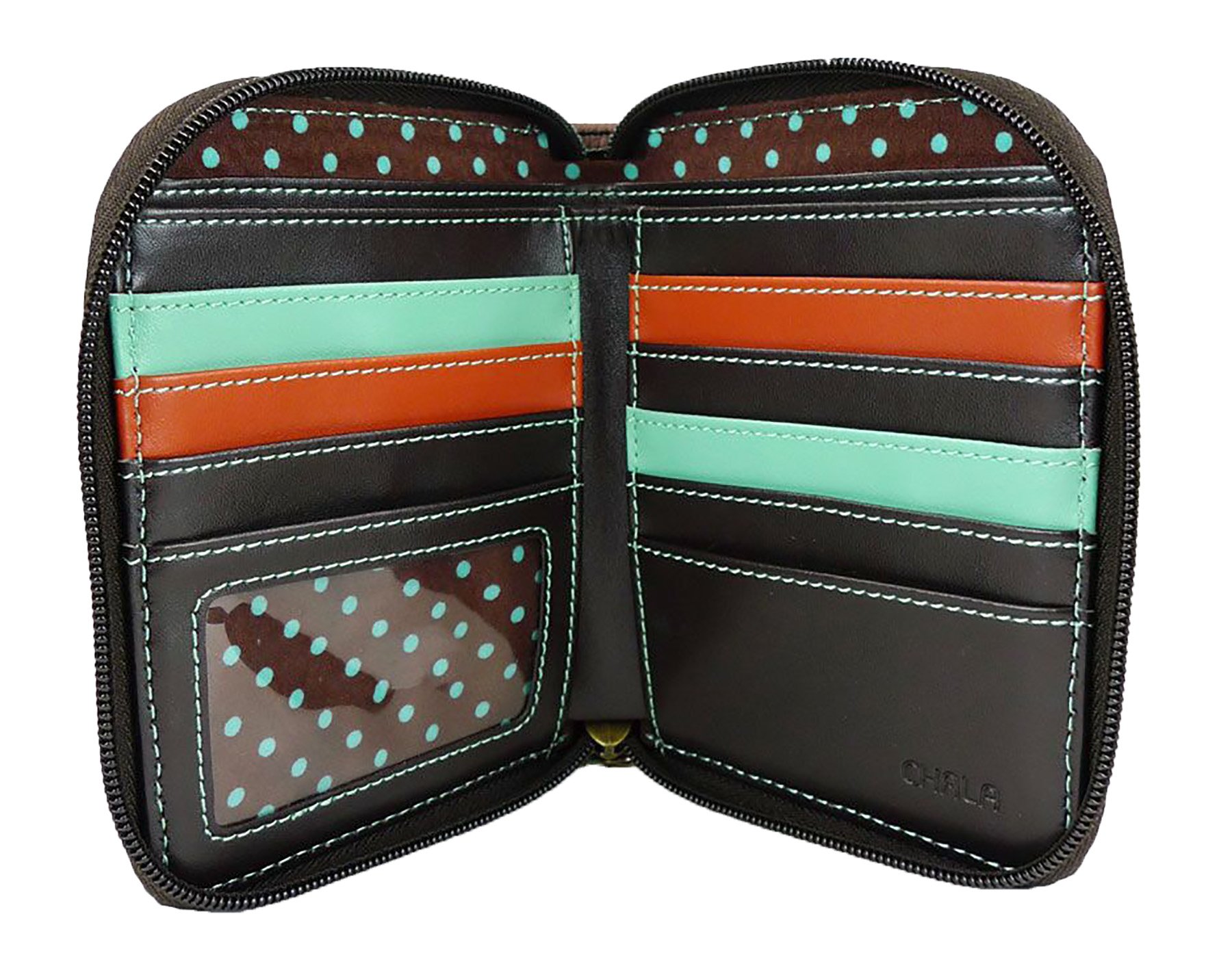 CHALA Zip Around Wallet, Wristlet, 8 Credit Card Slots, Sturdy Pu Leather - Pug - Burgundy