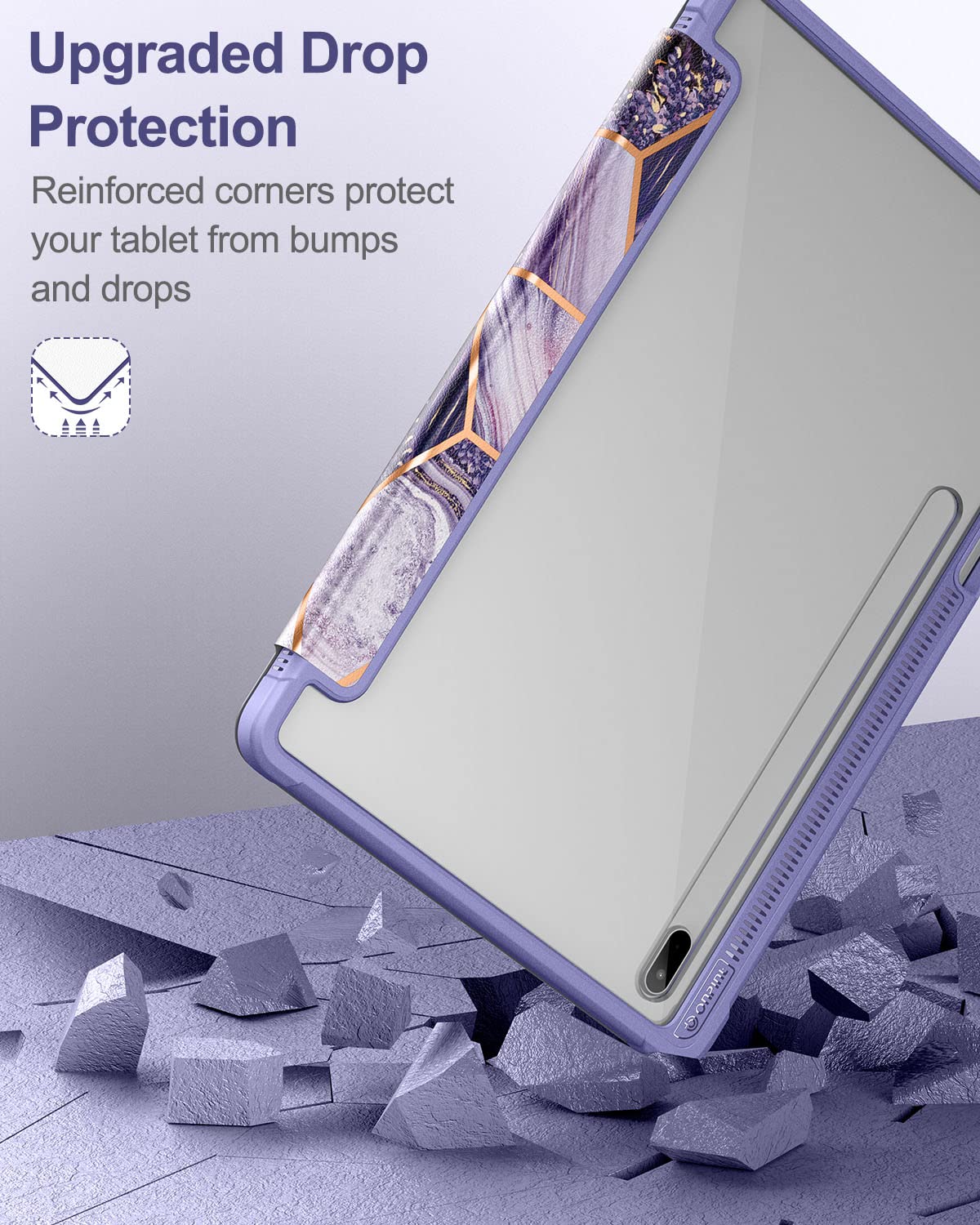 ONPINT Leather Case for Samsung Galaxy Tab S8 Plus/ S7 Plus/ S7 FE 12.4-inch, Built-in Screen Protector Folio Tablet Cover Magnetic Trifold Stand with S-Pen Holder for Women Men Cute, Lavender