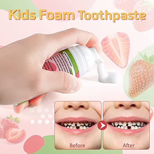 Kids Foam Toothpaste with Low Fluoride,Toddler Anti-Cavity Foaming Toothpaste for U Shaped Toothbrush Electric Toothbrush for Children Kids Ages 3 Plus Strawberry Flavor,60ml(2.11 fl oz)