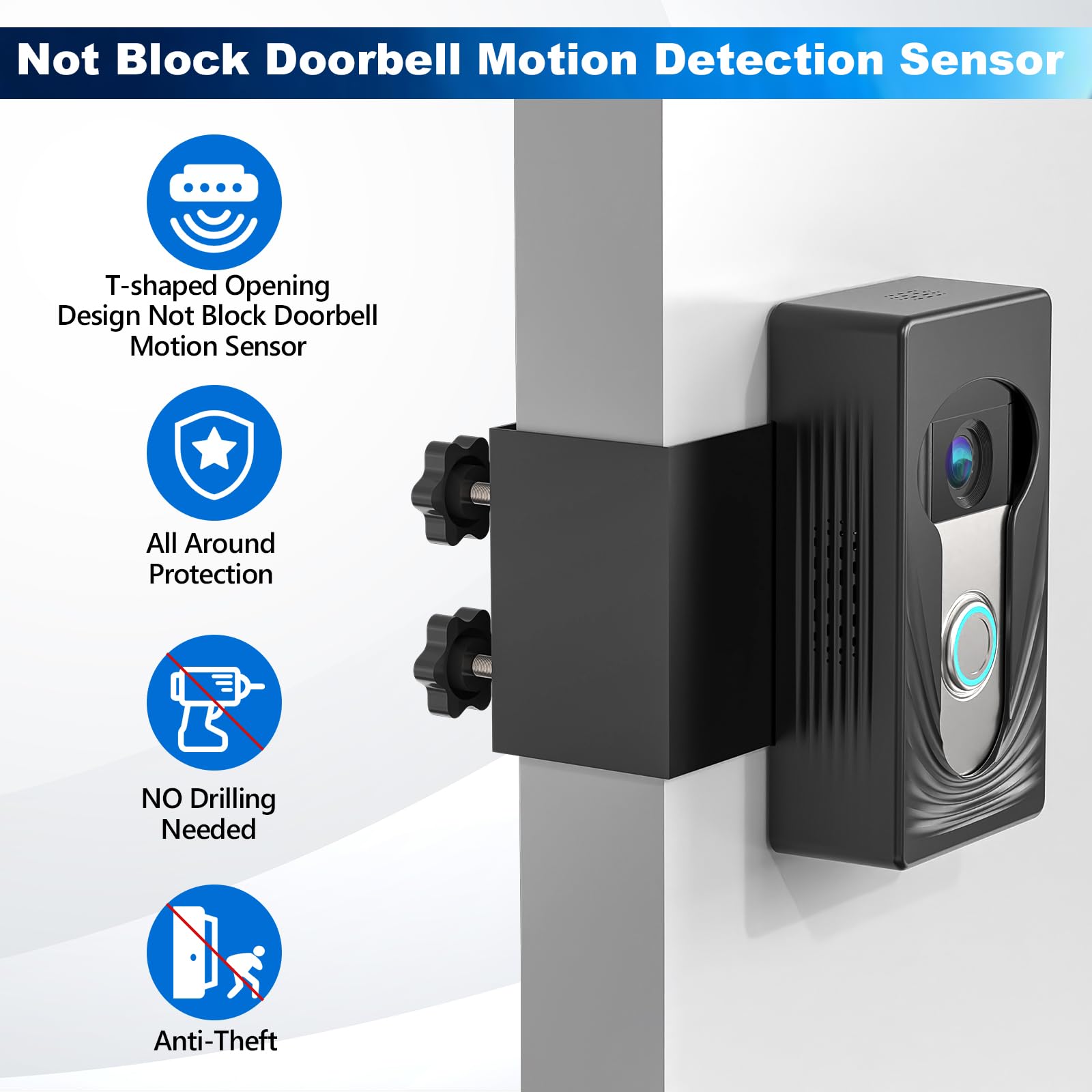 Doorbell Mount for Ring/Blink/Eufy Wireless Video Doorbell, Compatible with Ring Doorbell 4/3/2/1, No Drill Anti Theft Doorbell Mount Camera Mount with Double Screw Fixing, Black