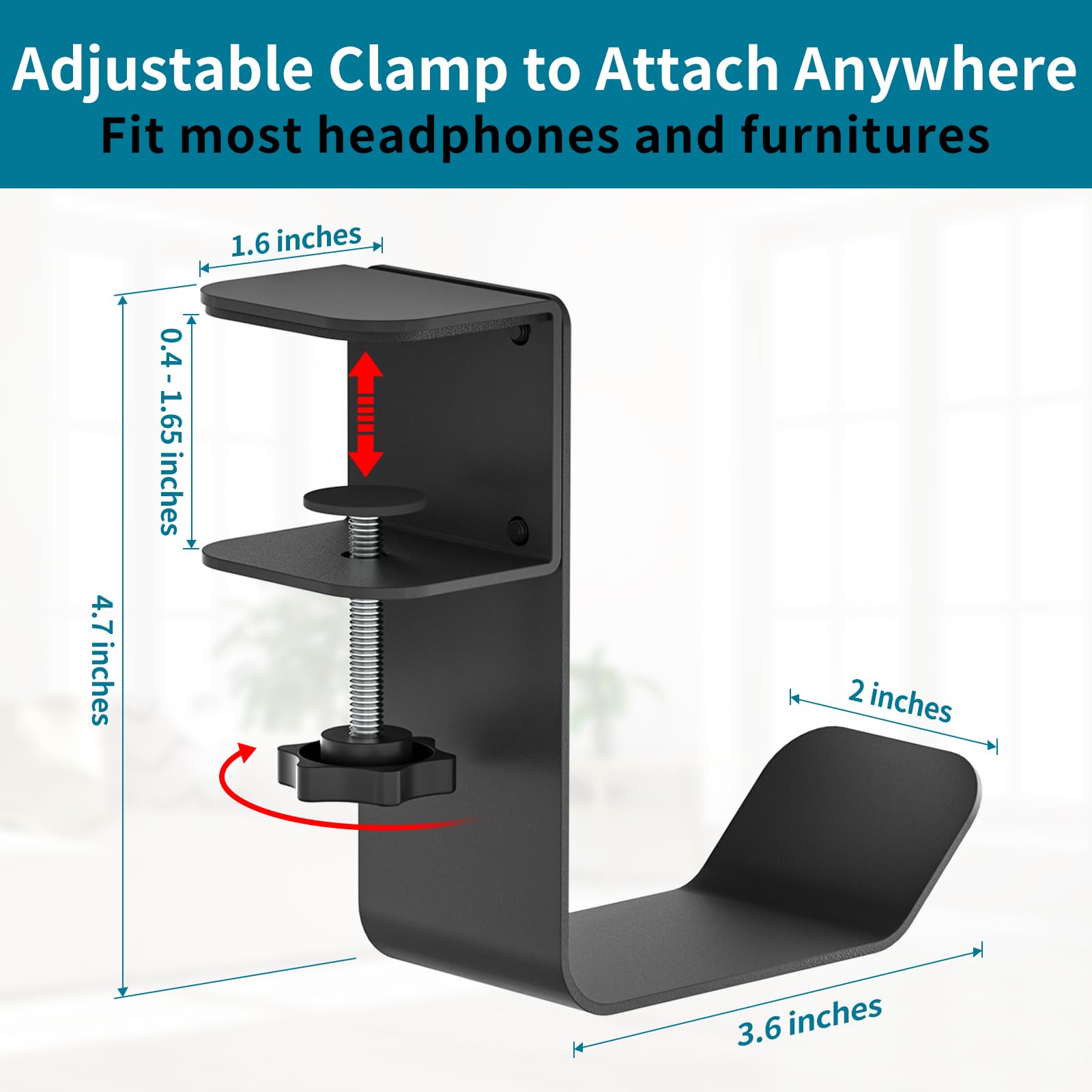 tiebutie Clamp-On Under Desk Headphone Holder/Backpack Hook/PC Gaming Headset Headphone Hanger Mount, Provides a Convenient Place to Hang Headsets or Bags