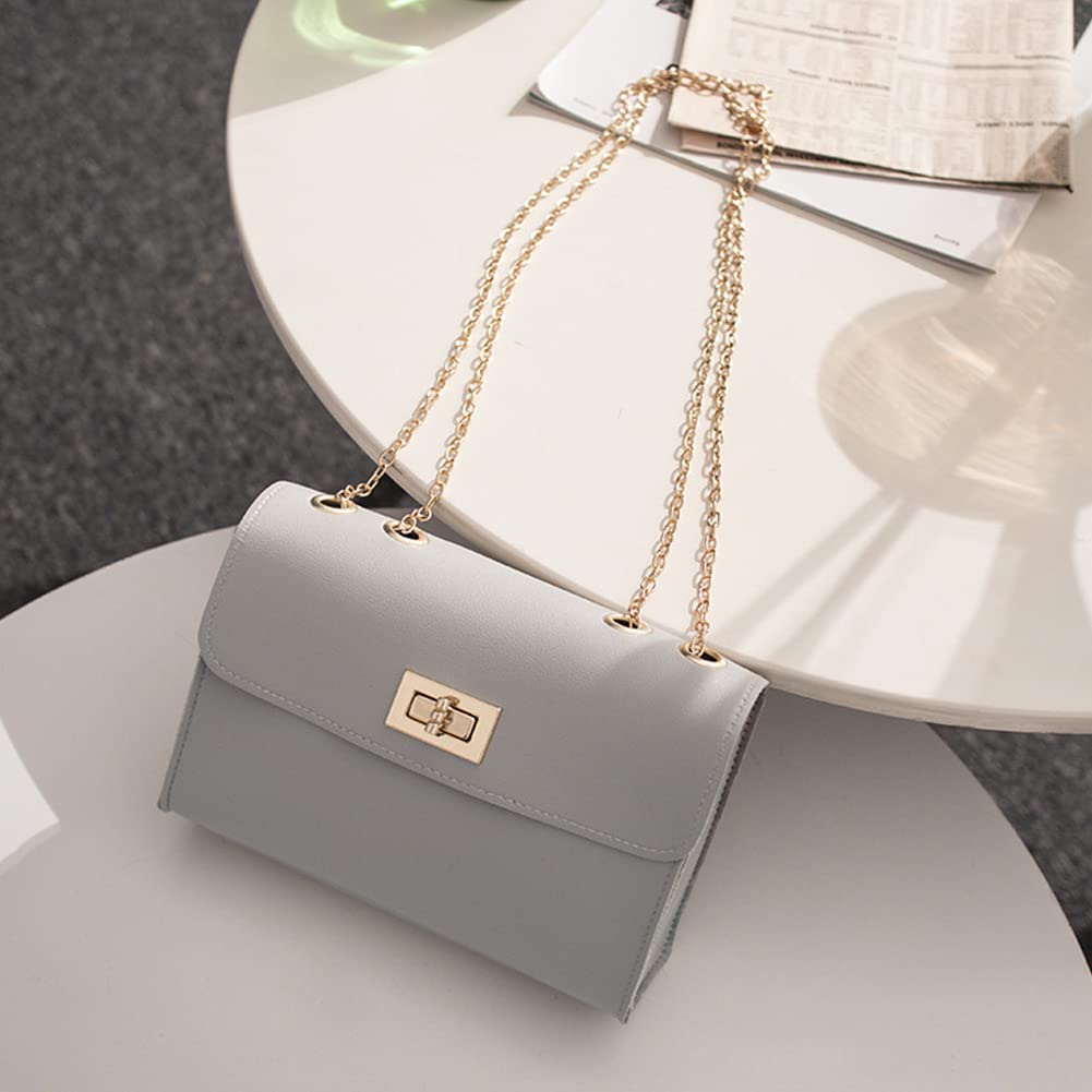 Women'S Crossbody Bag Chain PU Leather Shoulder Bag With Twist Lock Flap Casual Messenger Bags